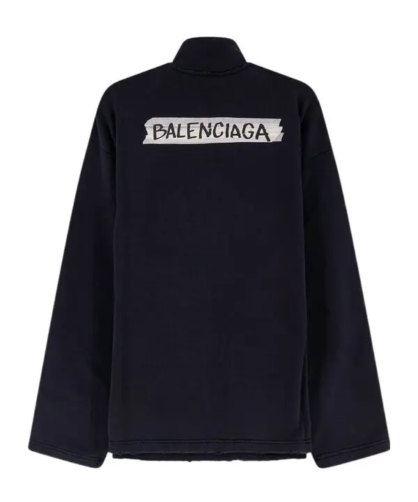 Balenciaga Quarter-zip Distressed Logo Sweater - Black