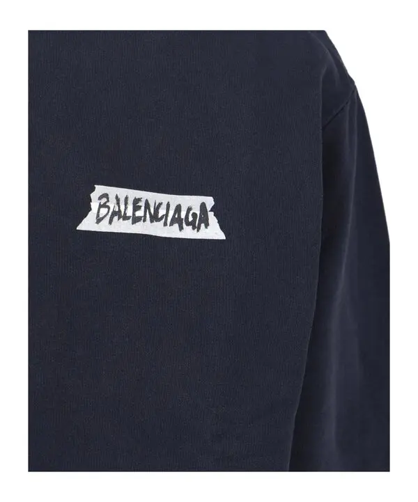 Balenciaga Quarter-zip Distressed Logo Sweater - Black