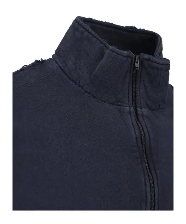 Balenciaga Quarter-zip Distressed Logo Sweater - Black