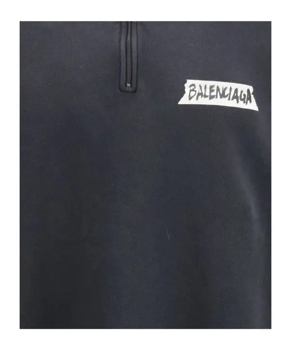 Balenciaga Quarter-zip Distressed Logo Sweater - Black