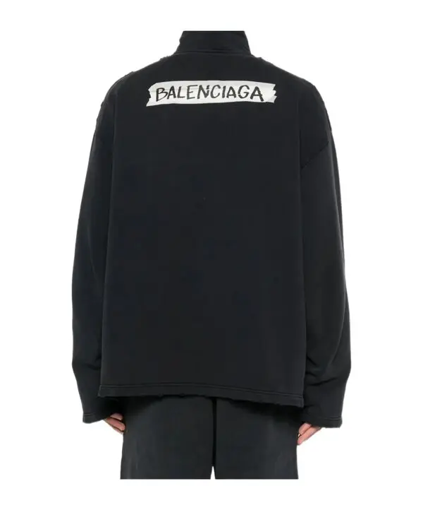Balenciaga Quarter-zip Distressed Logo Sweater - Black