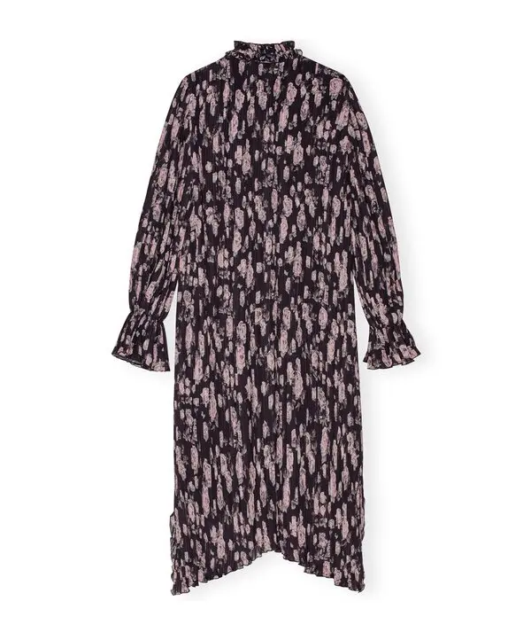 GANNI Floral Printed Pleated Georgette Midi Dress