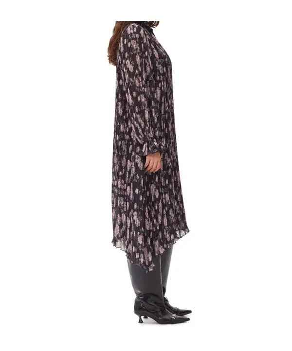 GANNI Floral Printed Pleated Georgette Midi Dress