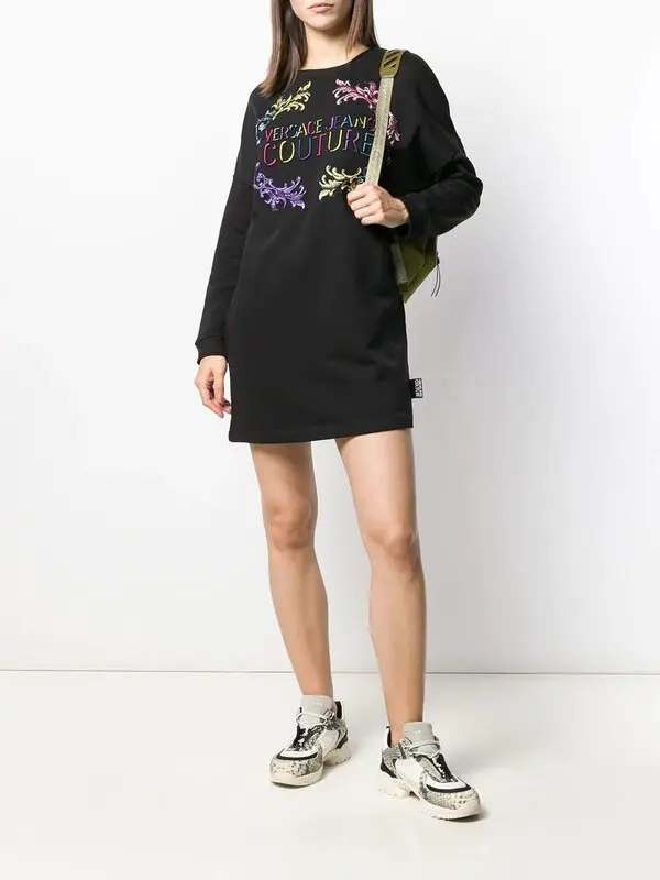 Versace Logo Embroidered Long Sleeve Dress