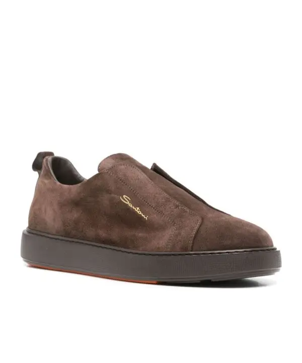 Santoni Logo Stamp Round Toe Slip-on Sneakers