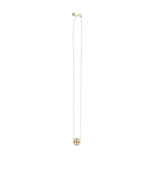 Tory Burch Miller Delicate Necklace With Crystal Inlaid Logo Pendant - Yellow