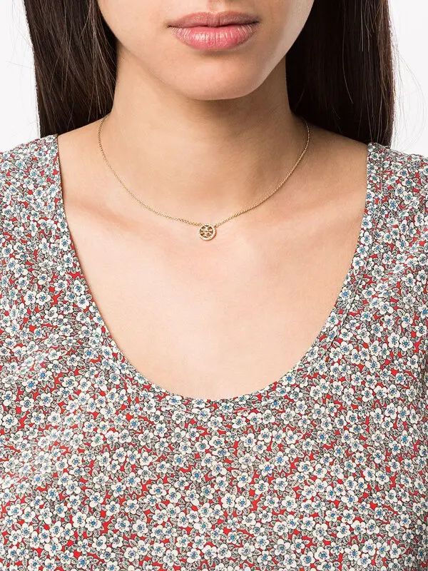 Tory Burch Miller Delicate Necklace With Crystal Inlaid Logo Pendant - Yellow