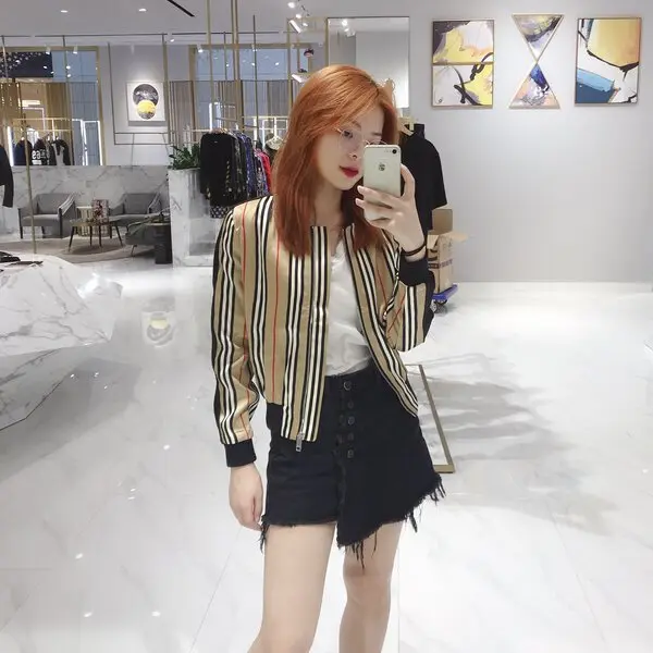 Burberry Icon Stripe Satin Bomber Jacket