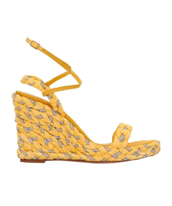 AQUAZZURA Woven Raffia Wedge Sandals With Crystal Embellishments