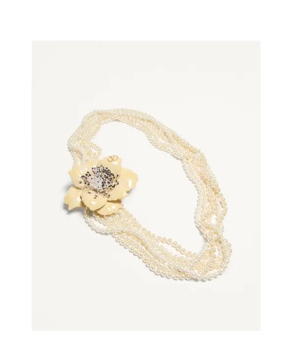 Valentino Garavani Multi-strand Pearl Necklace With Floral Brooch
