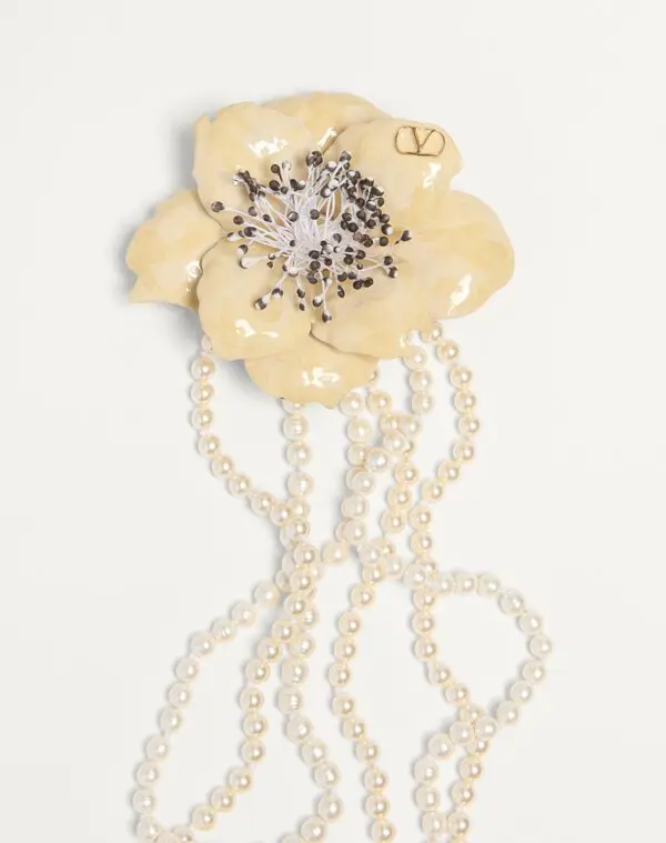 Valentino Garavani Multi-strand Pearl Necklace With Floral Brooch