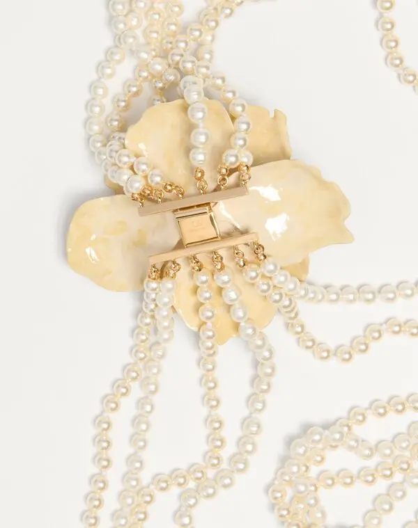 Valentino Garavani Multi-strand Pearl Necklace With Floral Brooch