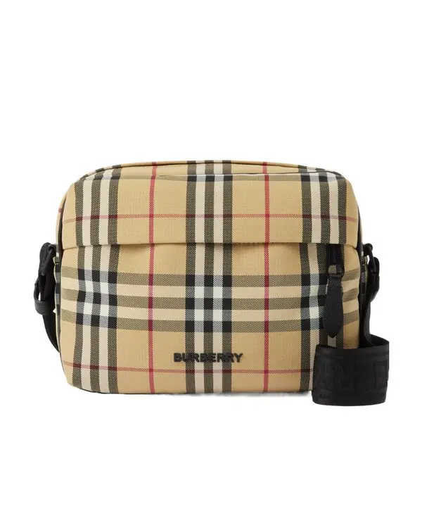 Burberry Check Pattern Logo Lettering Shoulder Bag - Brown