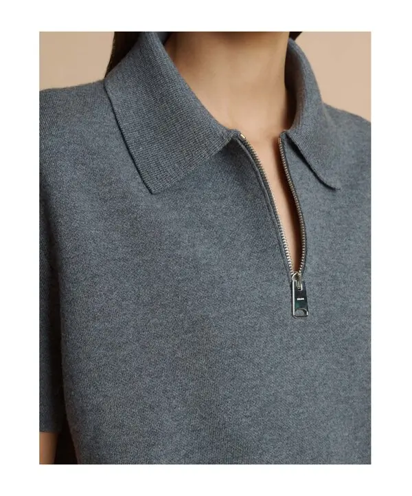 Khaite Guillaume Knitted Polo Top With Zipper Detail