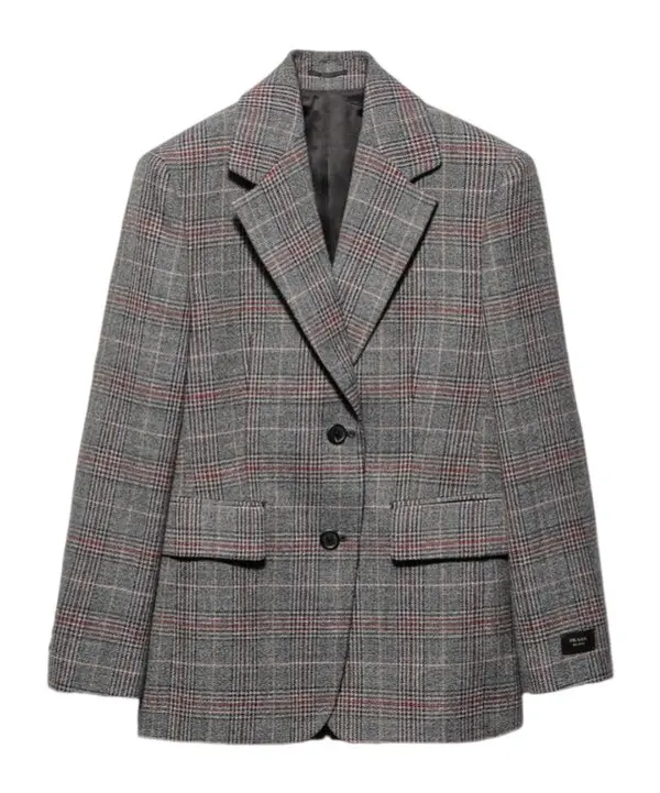 Prada Single-breasted Houndstooth Blazer - Ebony
