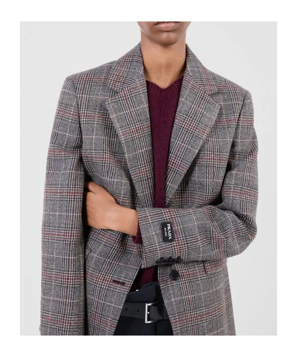 Prada Single-breasted Houndstooth Blazer - Ebony