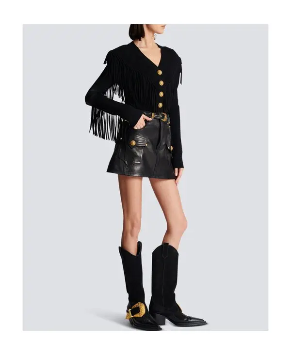 Balmain Leather A-line Skirt