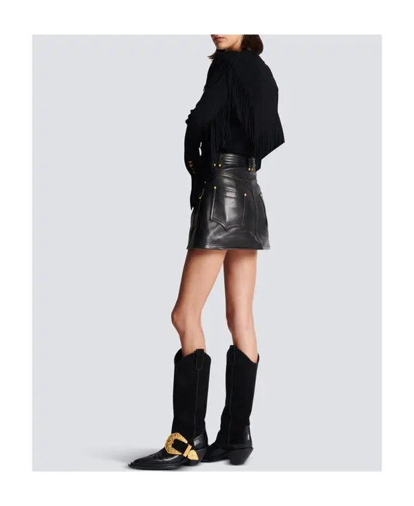 Balmain Leather A-line Skirt