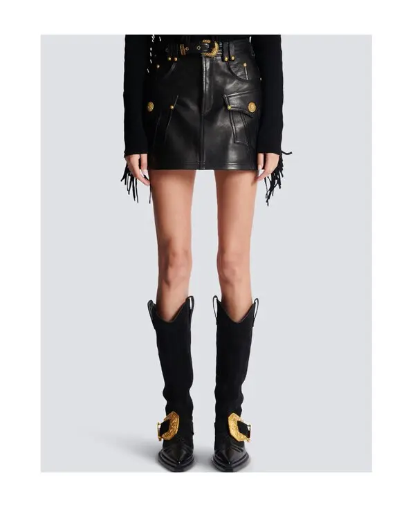 Balmain Leather A-line Skirt