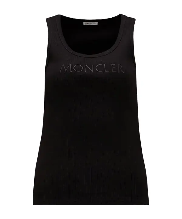 Moncler Logo Embroidered Ribbed Tank Top - Black