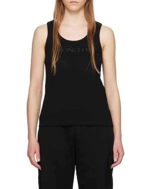 Moncler Logo Embroidered Ribbed Tank Top - Black