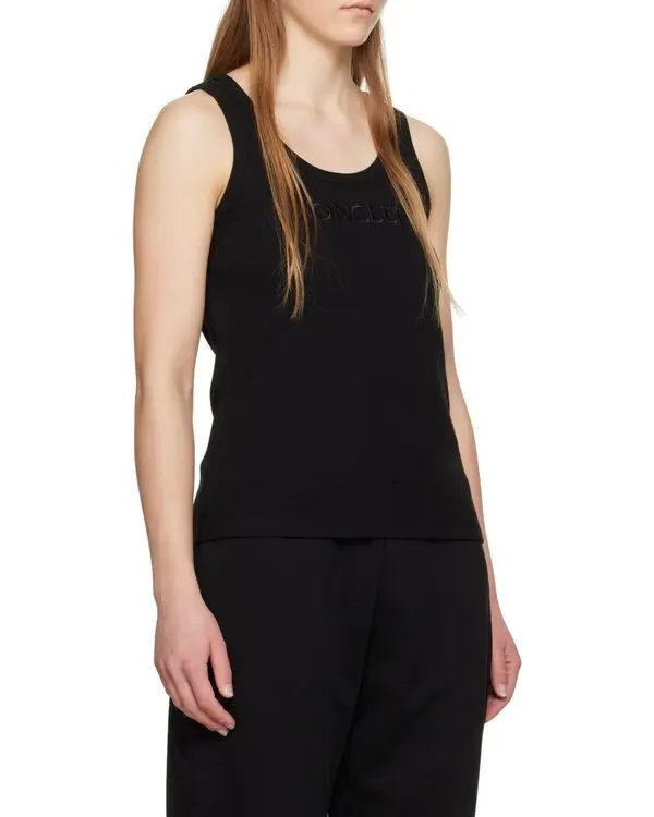 Moncler Logo Embroidered Ribbed Tank Top - Black