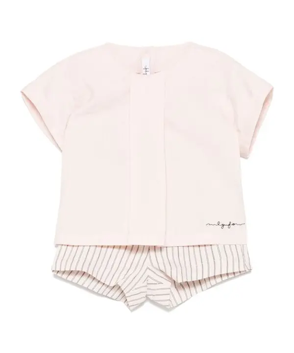 IL GUFO Striped Crewneck Short Set - Light Pink