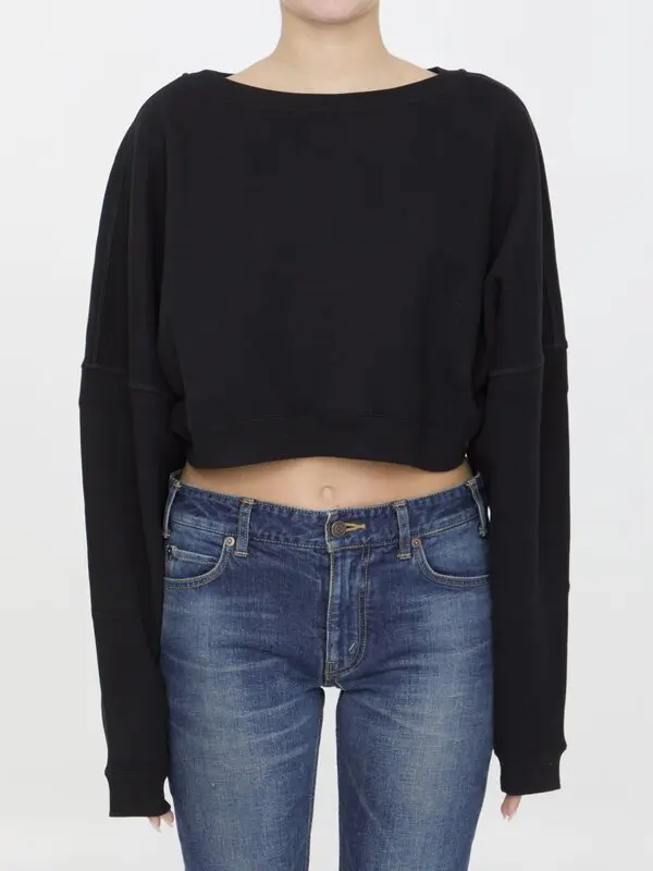 Saint Laurent Cropped Crewneck Sweatshirt - Black