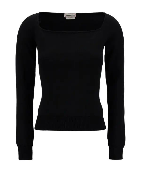 Alexander McQueen Long Sleeved Square Neck Knitted Top - Black