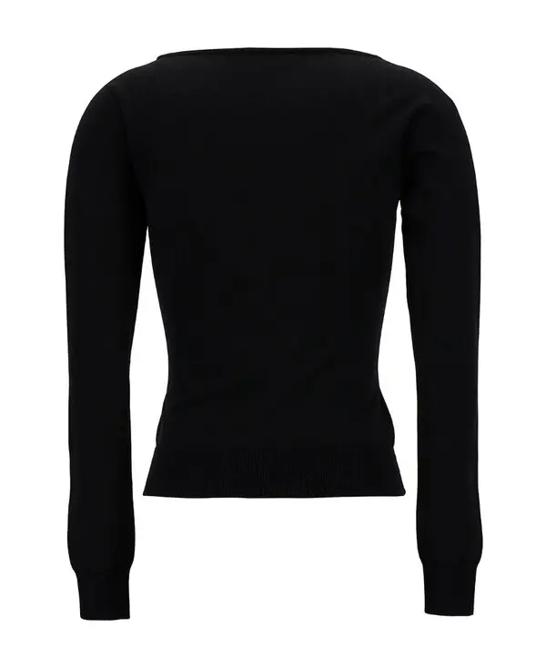 Alexander McQueen Long Sleeved Square Neck Knitted Top - Black