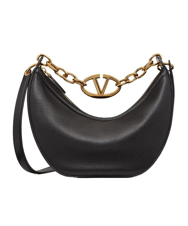 Valentino Garavani Vlogo Moon Zip-up Small Hobo Bag - Black