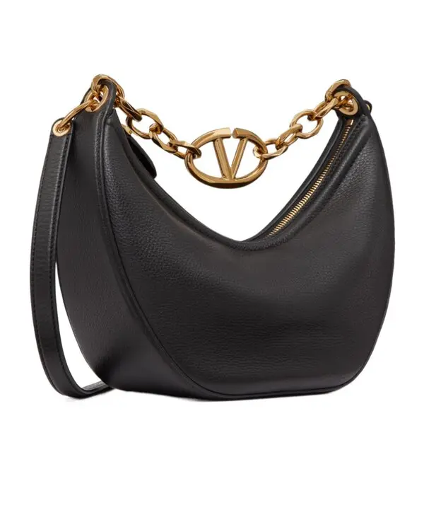 Valentino Garavani Vlogo Moon Zip-up Small Hobo Bag - Black