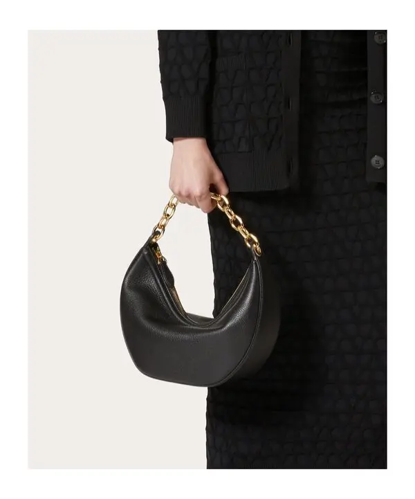 Valentino Garavani Vlogo Moon Zip-up Small Hobo Bag - Black
