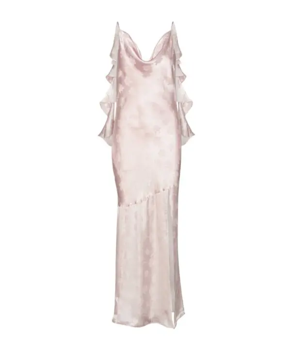 ROTATE BY BIRGER CHRISTENSEN Halter Neck Maxi Floral Jacquard Dress With Ruffled Details - No