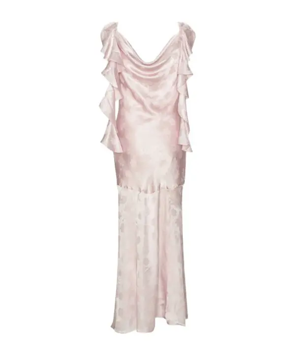 ROTATE BY BIRGER CHRISTENSEN Halter Neck Maxi Floral Jacquard Dress With Ruffled Details - No