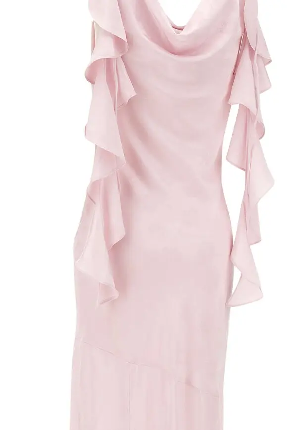 ROTATE BY BIRGER CHRISTENSEN Halter Neck Maxi Floral Jacquard Dress With Ruffled Details - No