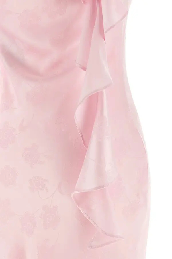 ROTATE BY BIRGER CHRISTENSEN Halter Neck Maxi Floral Jacquard Dress With Ruffled Details - No