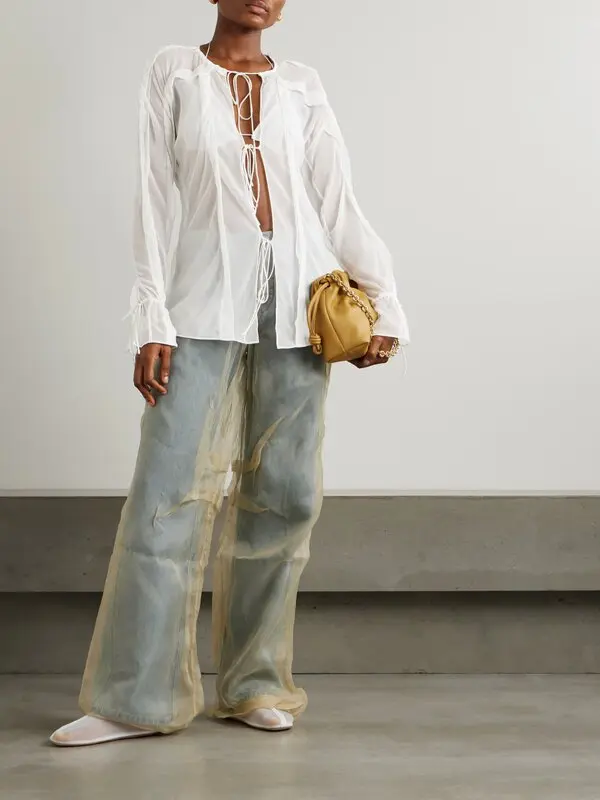 Christopher Esber Tie-up Ruffle Silk Chiffon Shirt