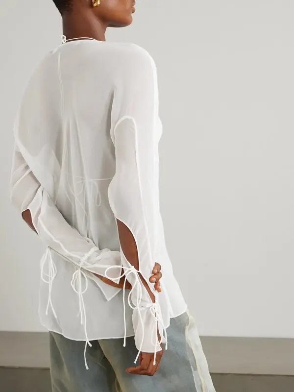 Christopher Esber Tie-up Ruffle Silk Chiffon Shirt