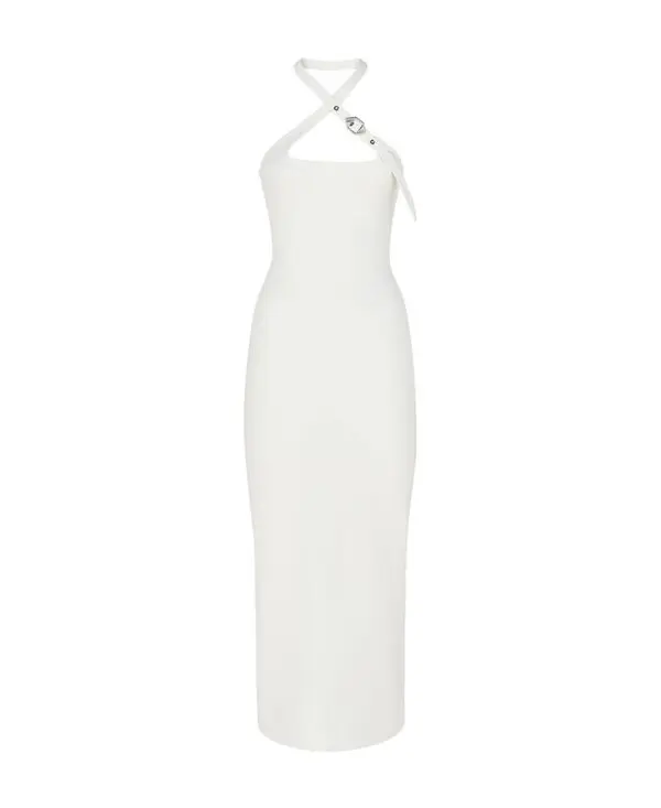 Attico Halterneck Midi Dress With Logo Buckle