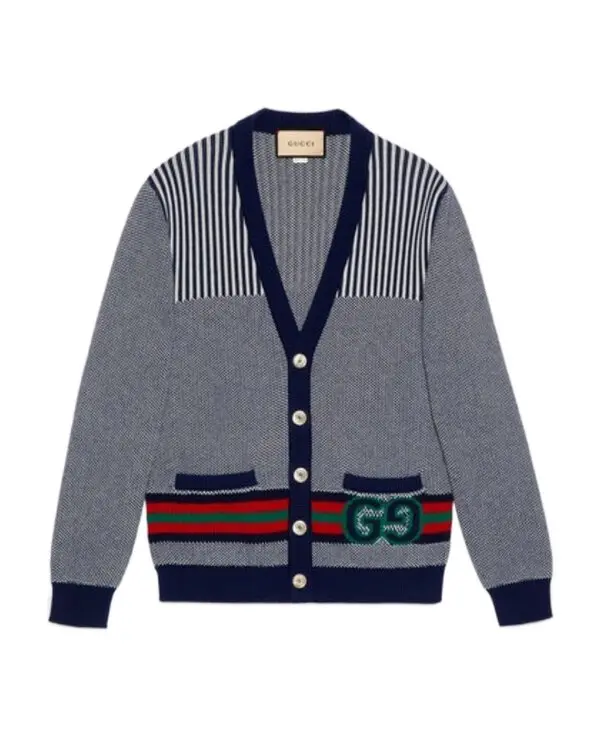 Gucci Logo Intarsia V-neck Cardigan - Gray