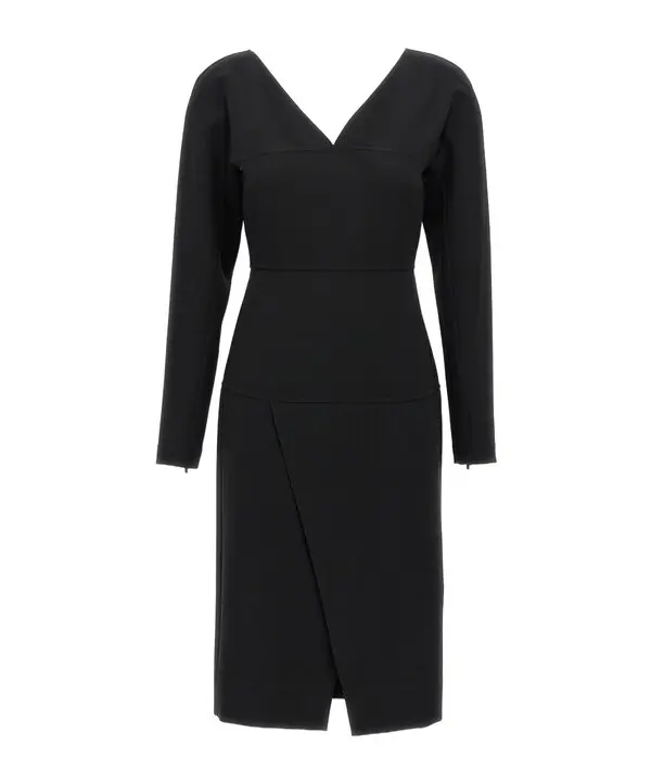 Fendi Techno V-neck Jersey Midi Dress - Black