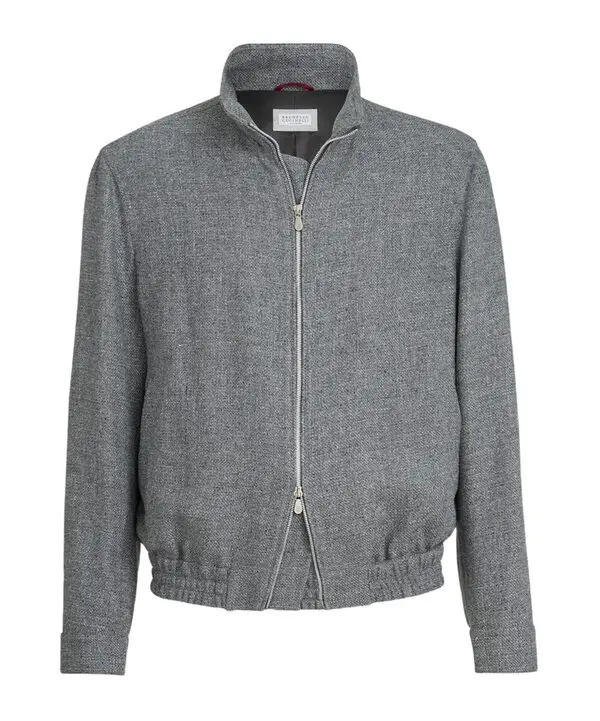 Brunello Cucinelli Stand Collar Hopsack Outerwear Jacket - Medium Grey