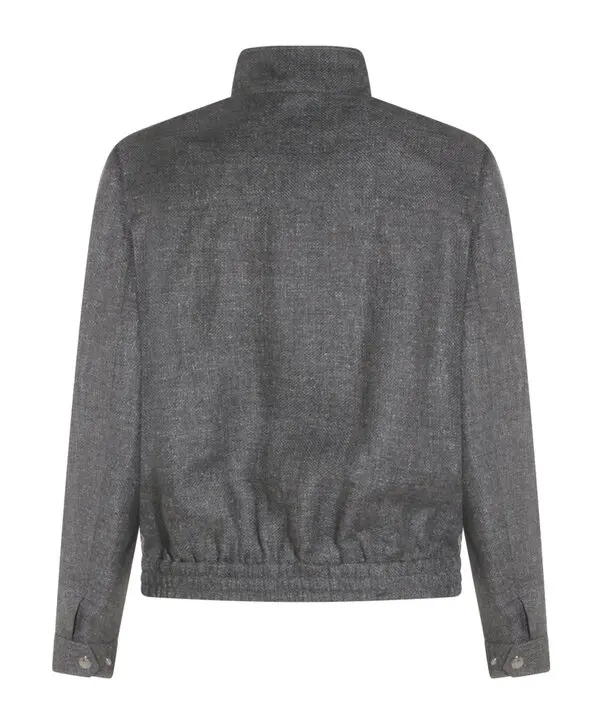 Brunello Cucinelli Stand Collar Hopsack Outerwear Jacket - Medium Grey
