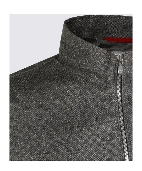 Brunello Cucinelli Stand Collar Hopsack Outerwear Jacket - Medium Grey