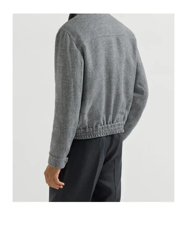 Brunello Cucinelli Stand Collar Hopsack Outerwear Jacket - Medium Grey