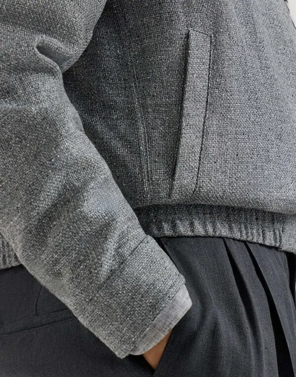 Brunello Cucinelli Stand Collar Hopsack Outerwear Jacket - Medium Grey