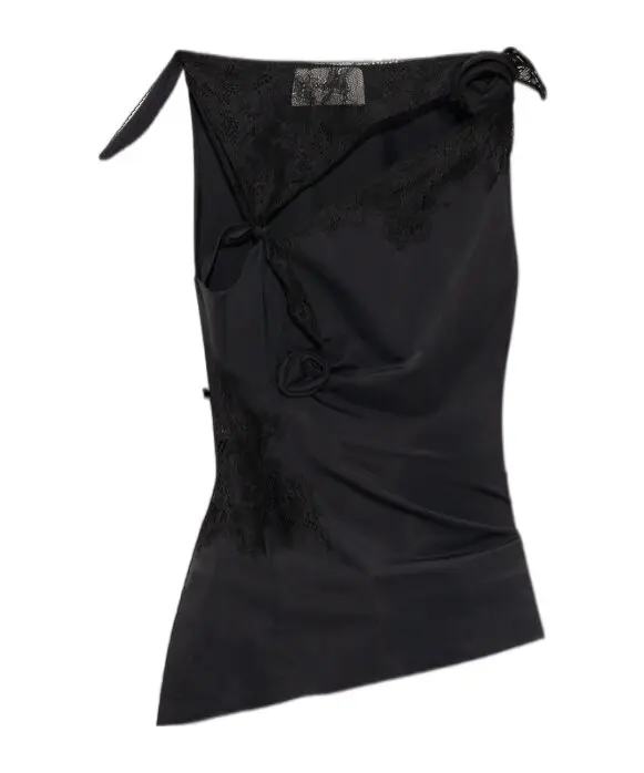 Coperni Asymmetrical Lace Detail Sleeveless Tank Top - Black