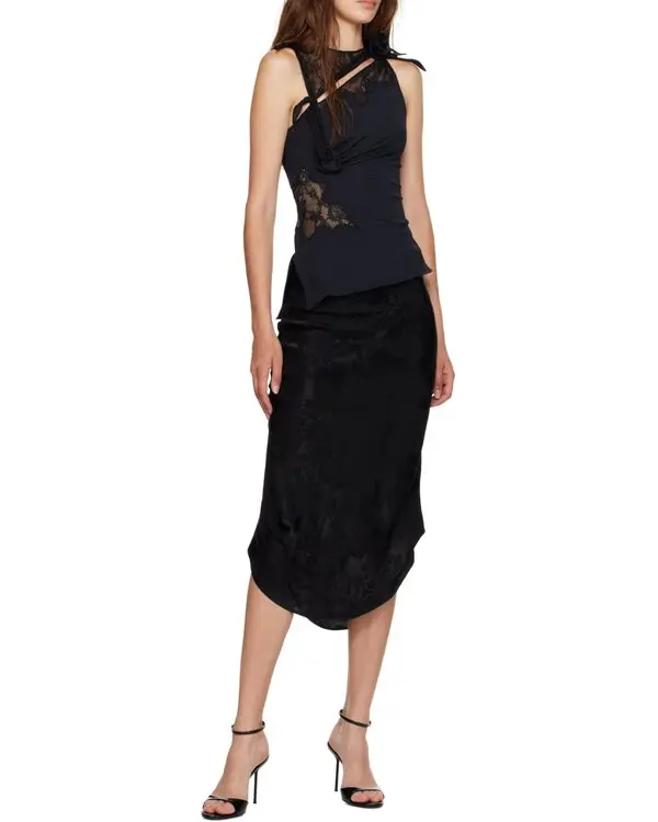 Coperni Asymmetrical Lace Detail Sleeveless Tank Top - Black
