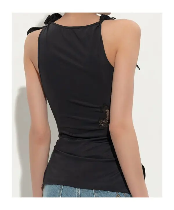 Coperni Asymmetrical Lace Detail Sleeveless Tank Top - Black